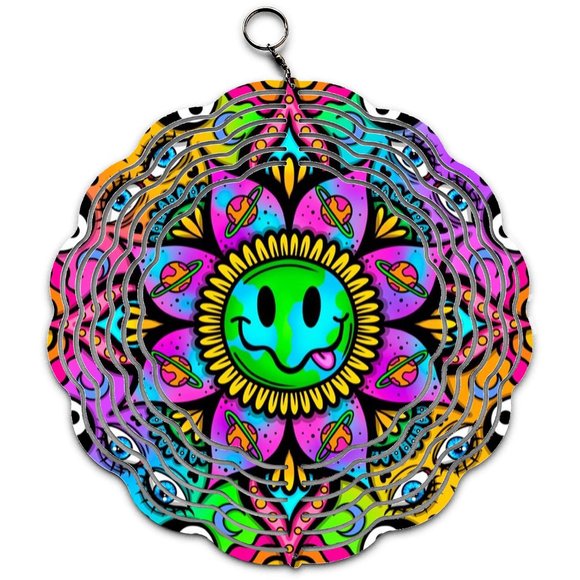 Design | Colorful Psychedelic Flower Earth Smiley Design Wind Spinner ...
